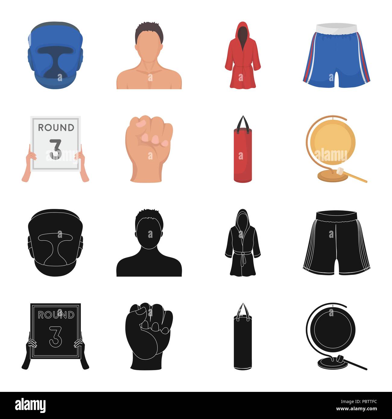 Boxing, sport, round, hand. Boxing set collection icons in black ...