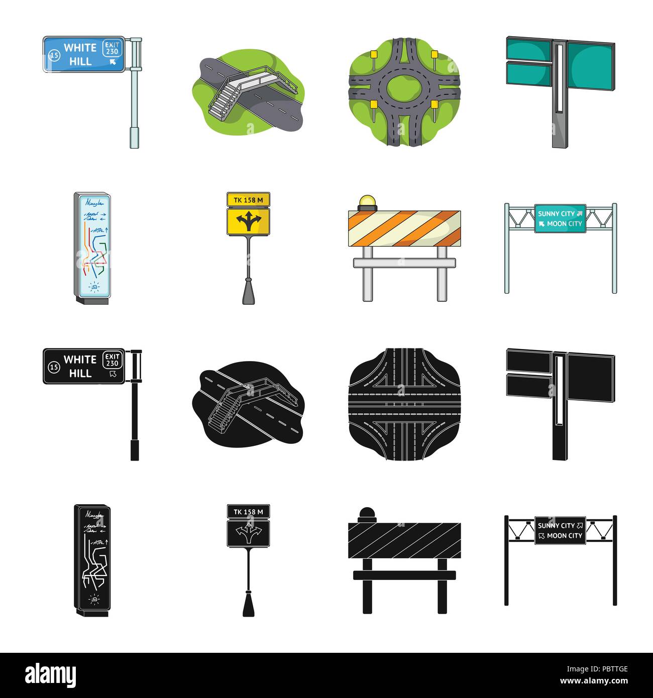 Stands and signs and other icon in black,cartoon style.Limiters of ...