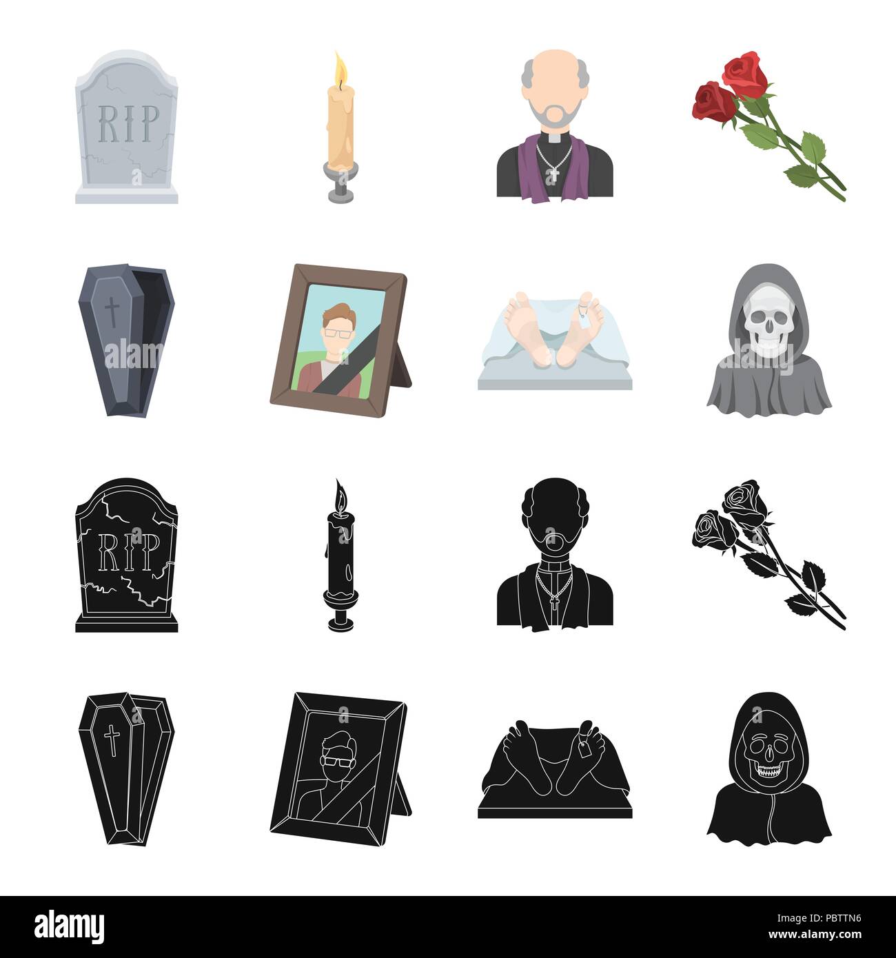 Coffin with a lid and a cross, a photograph of the deceased with a ...