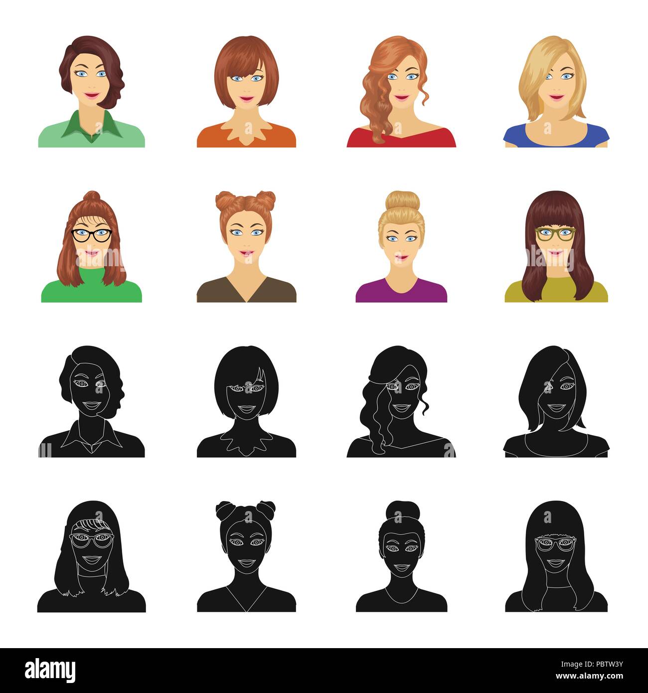 The face of a girl with glasses, a woman with a hairdo. Face and ...