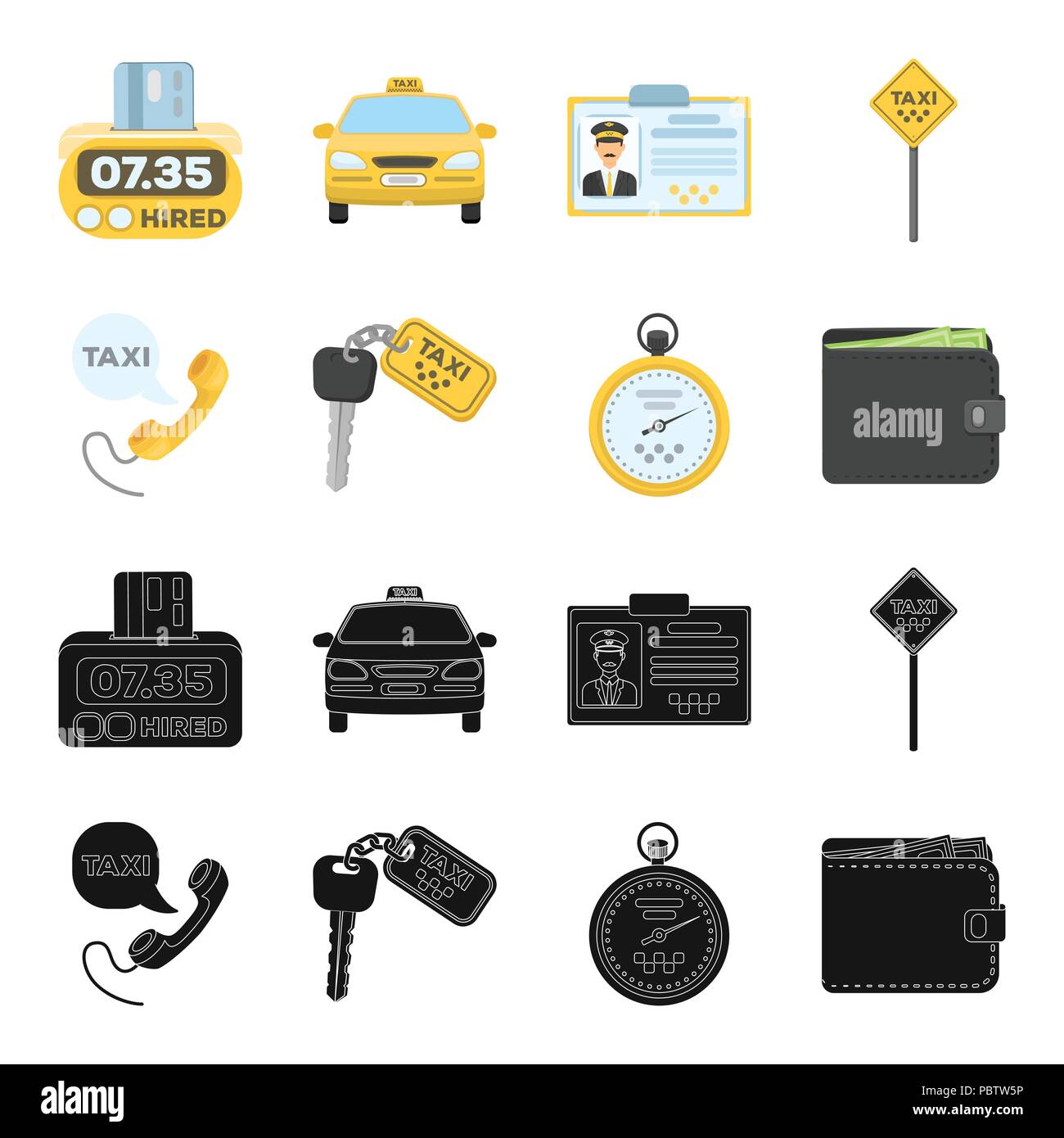 Handset with the inscription of a taxi, car keys with a key fob, a ...