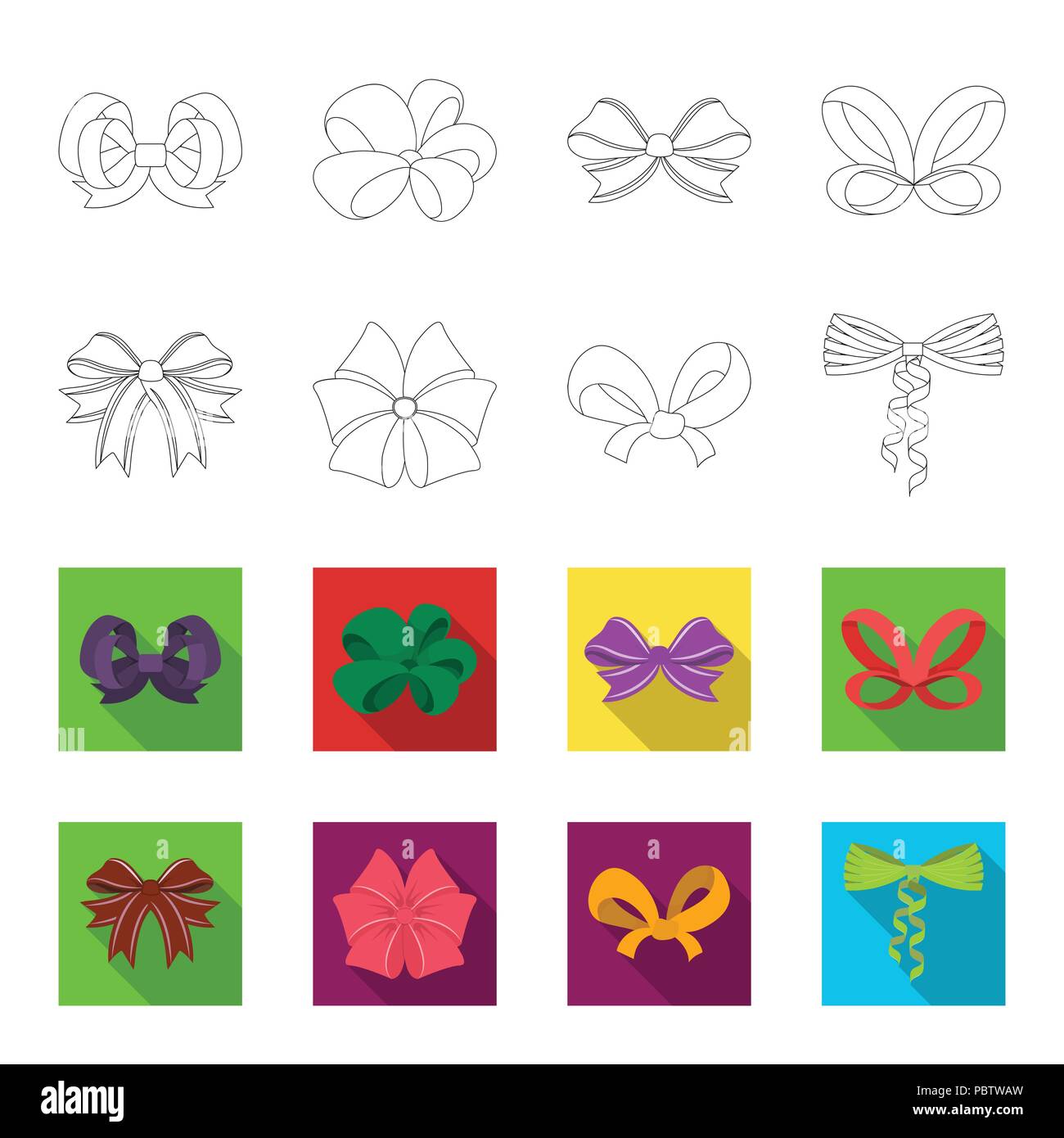 Multicolored bows cartoon,black,flat,outline icons in set collection ...