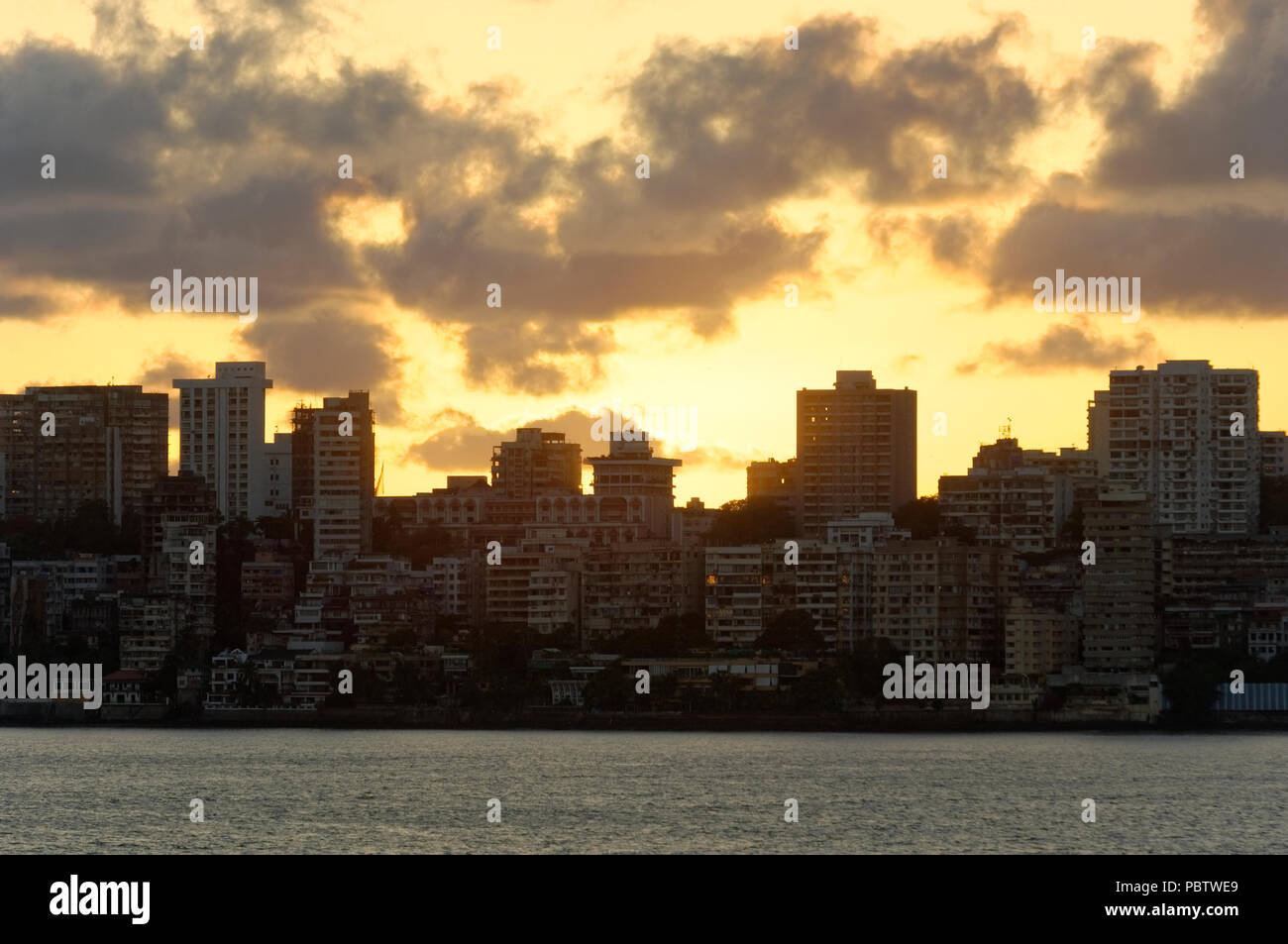Skyline showing Walkeshwar skyscrapers from Marine Drive in Mumbai ...