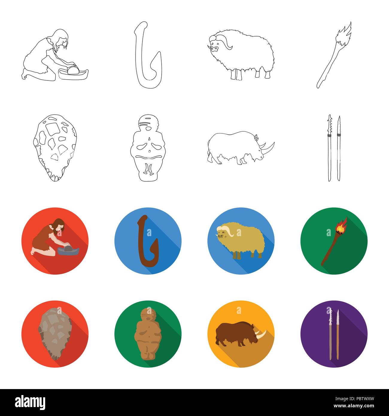 Primitive, woman, man, cattle .Stone age set collection icons in ...