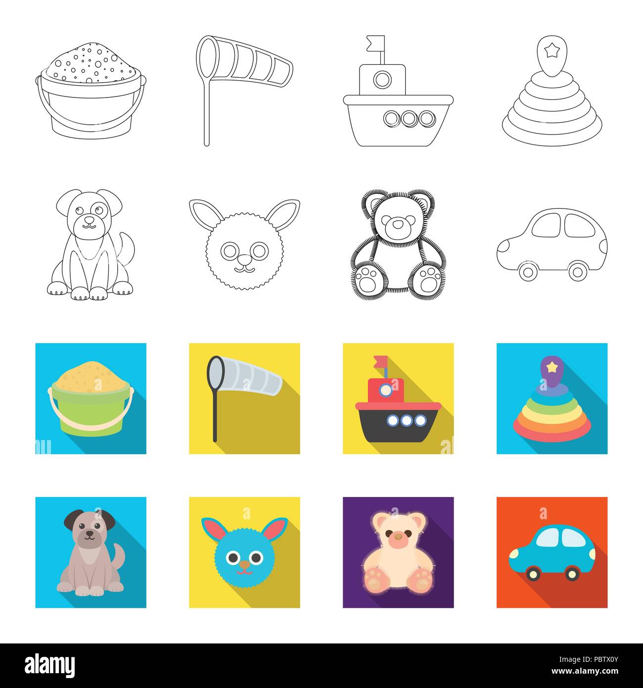Children toy outline,flet icons in set collection for design. Game and ...