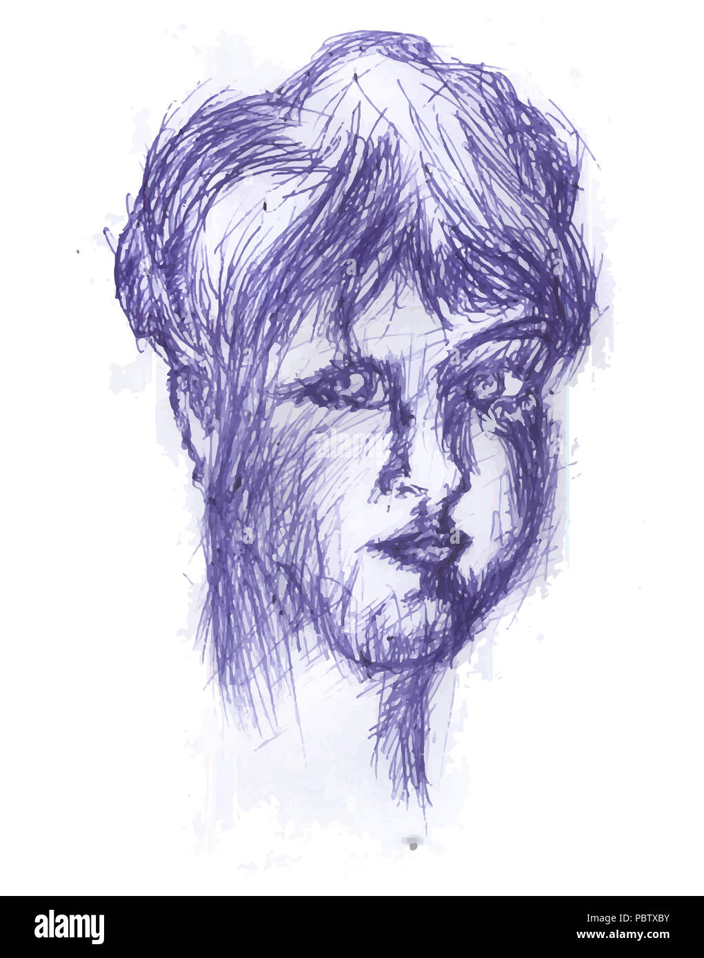 Girl head. Blue pencil sketch head of girl. illustration of young ...