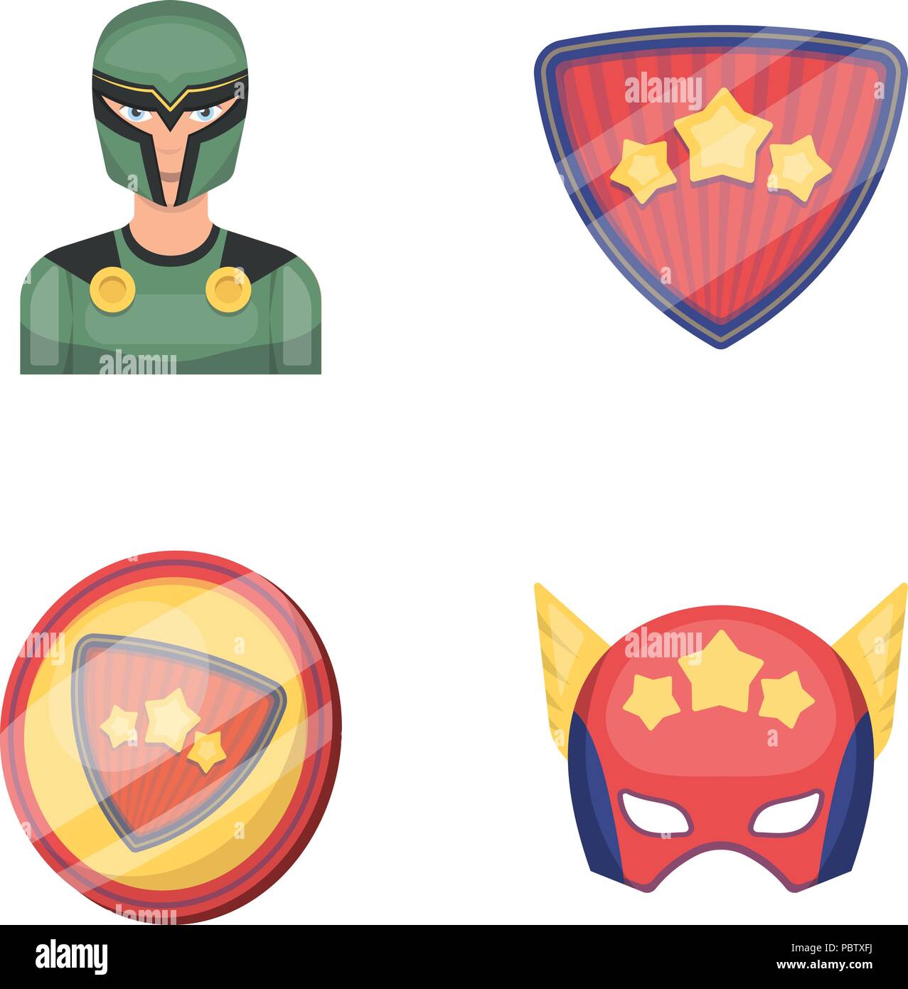 Man, mask, cloak, and other icon in cartoon style.Costume, superman ...
