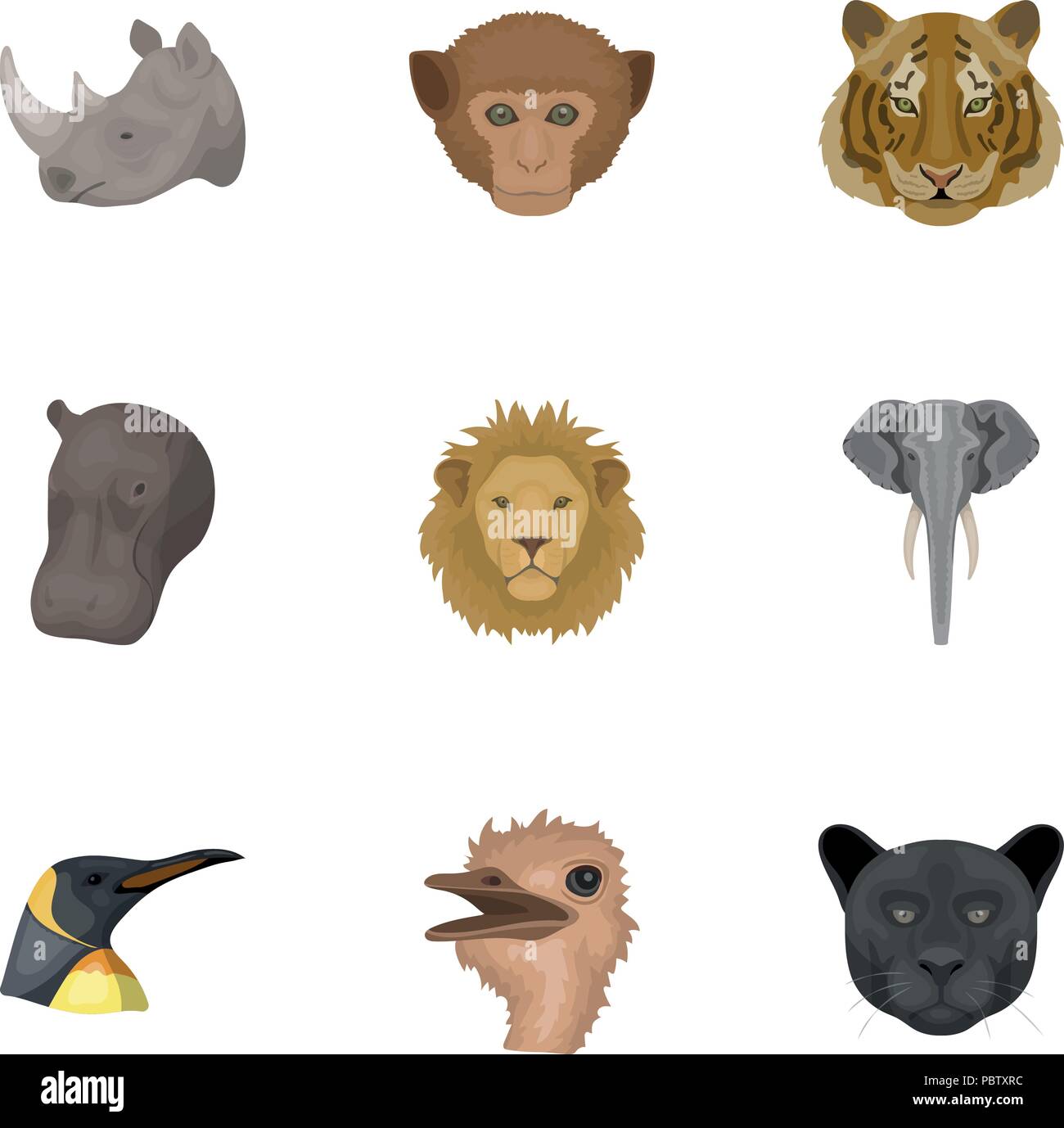 A set of icons of wild animals. Predatory and peaceful wild animals ...