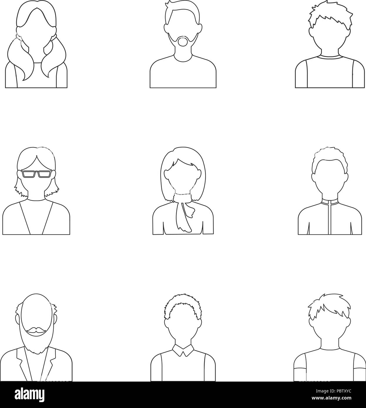 Avatar set icons in outline style. Big collection of avatar vector ...