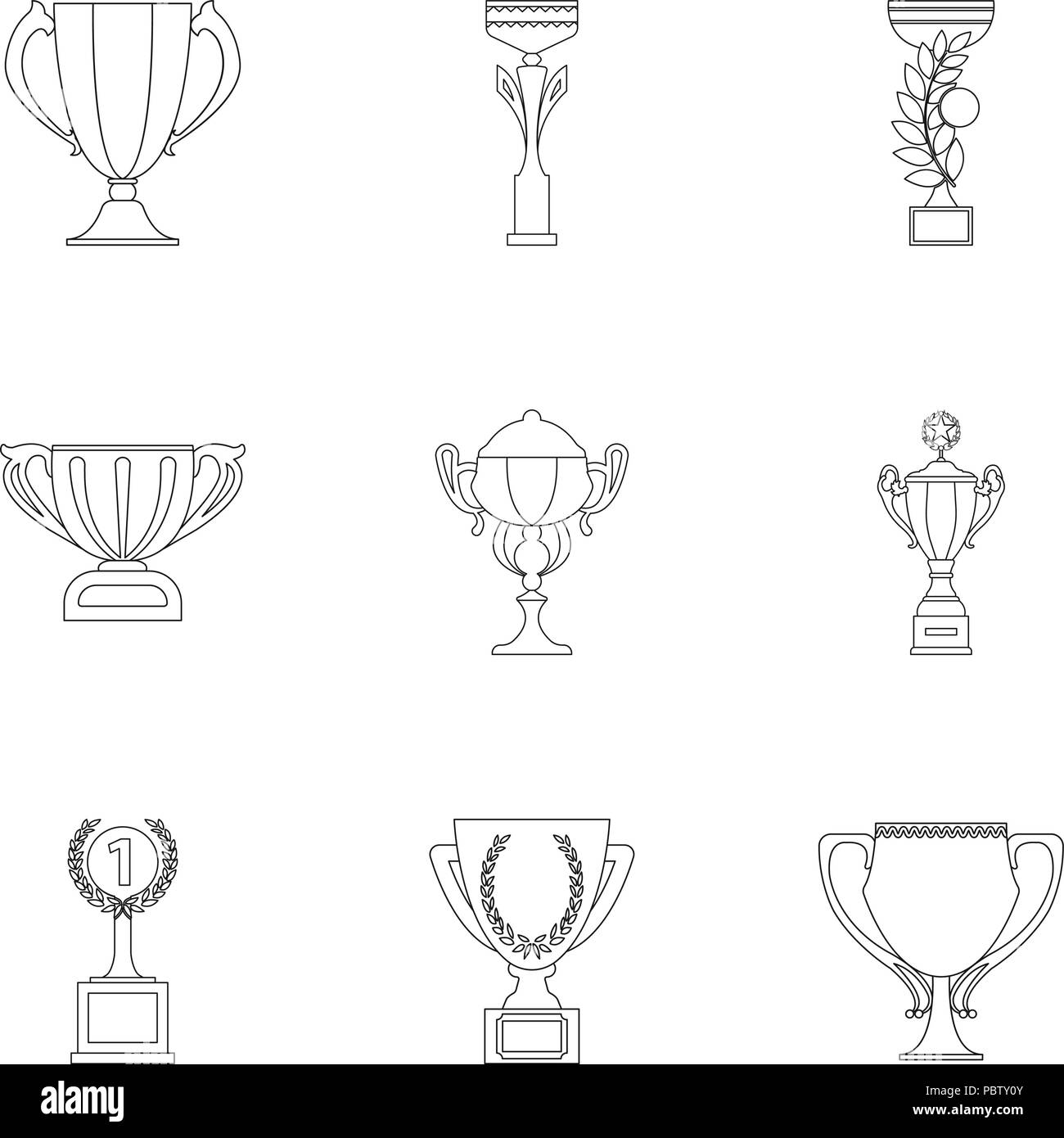 Winner cup set icons in outline style. Big collection of winner cup ...