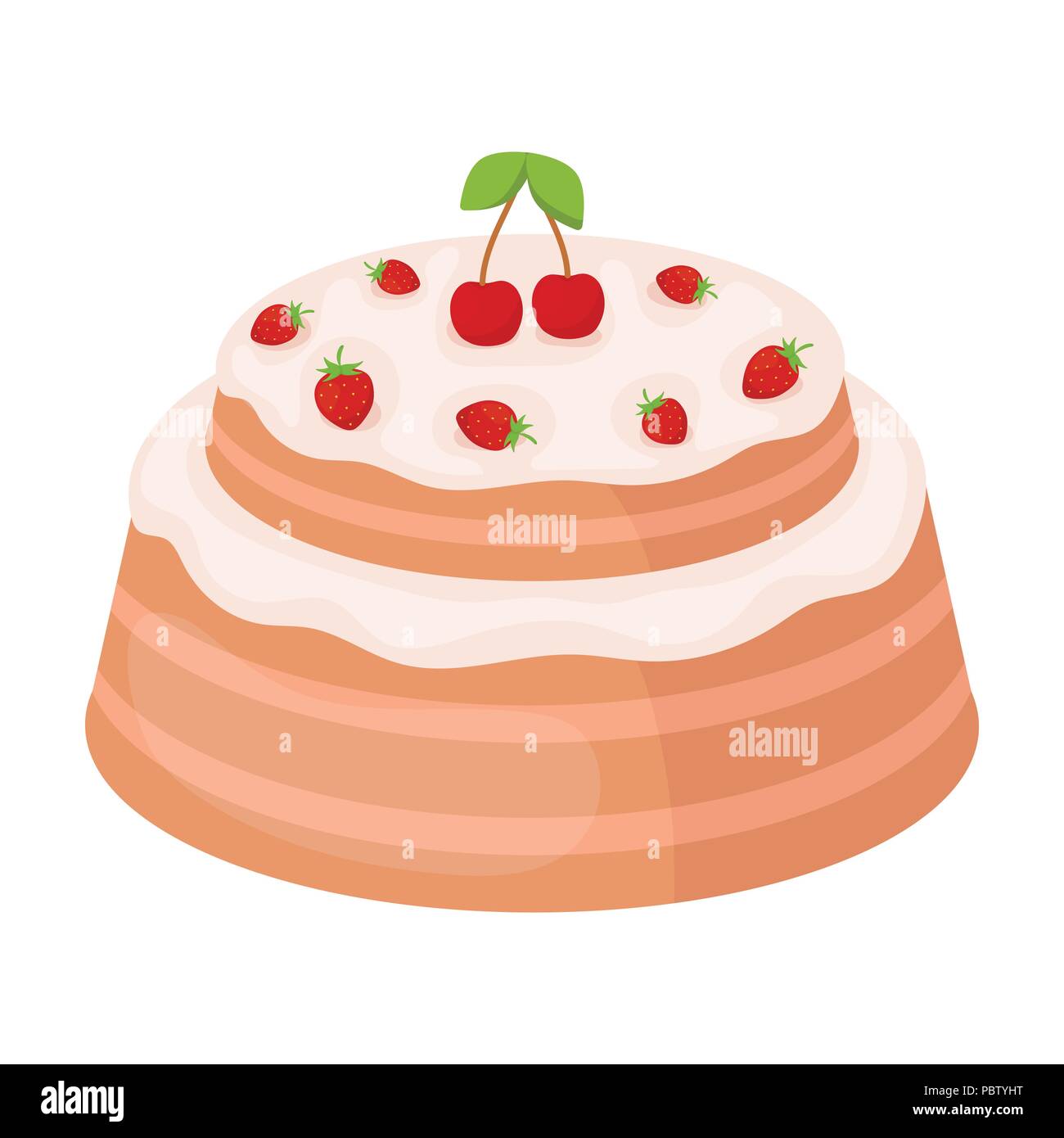 Cake with cherry icon in cartoon design isolated on white background ...