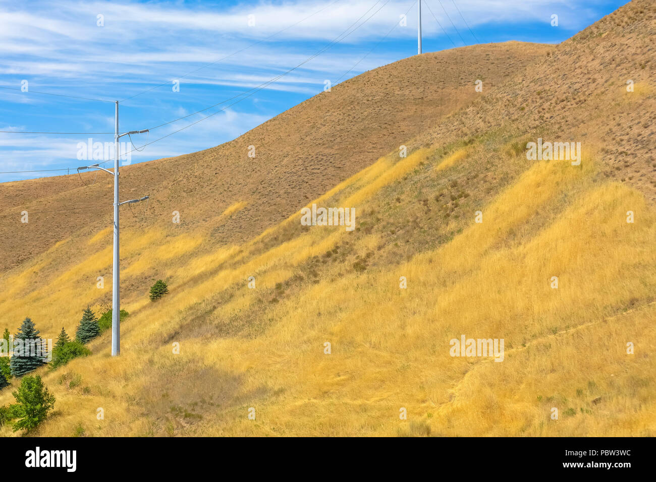 Power lines for suburban homes on hill Stock Photo - Alamy