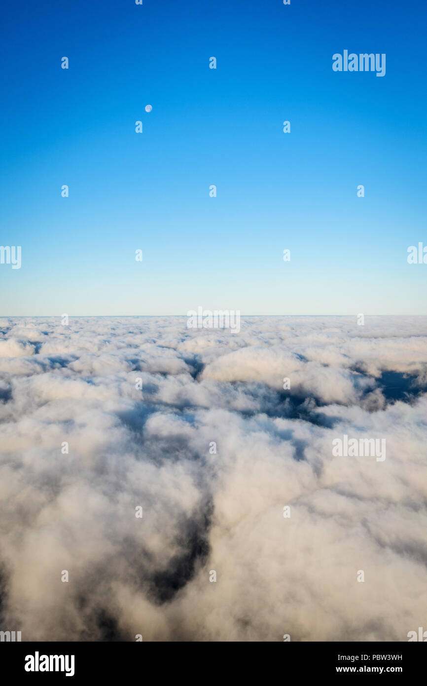 Aerial view from airplane window with the sky and cloud and moon Stock ...
