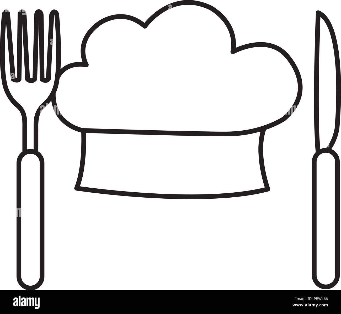 chef hat uniform with cutleries vector illustration design Stock Vector ...