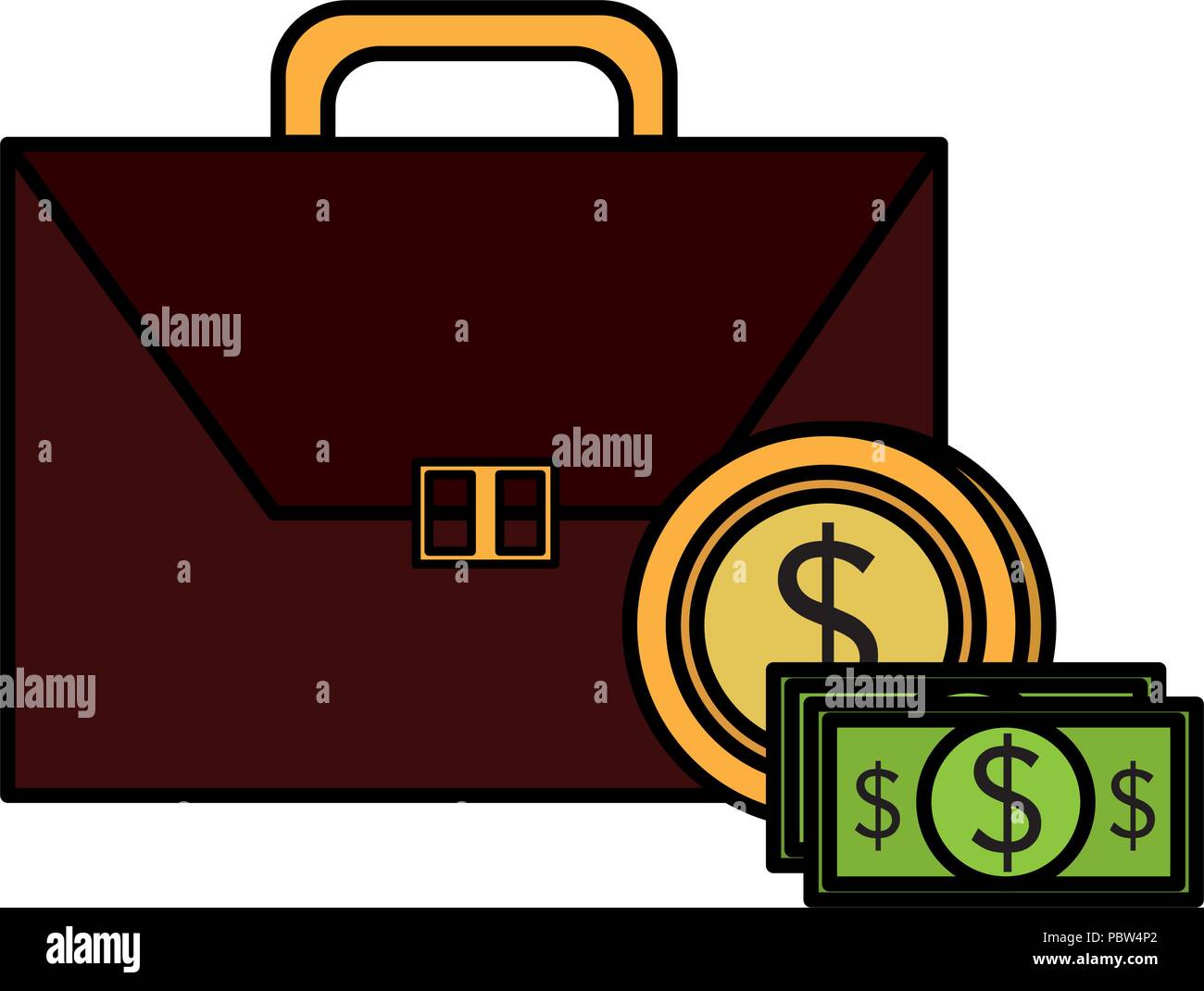 portfolio with bills and coins dollars vector illustration design Stock ...