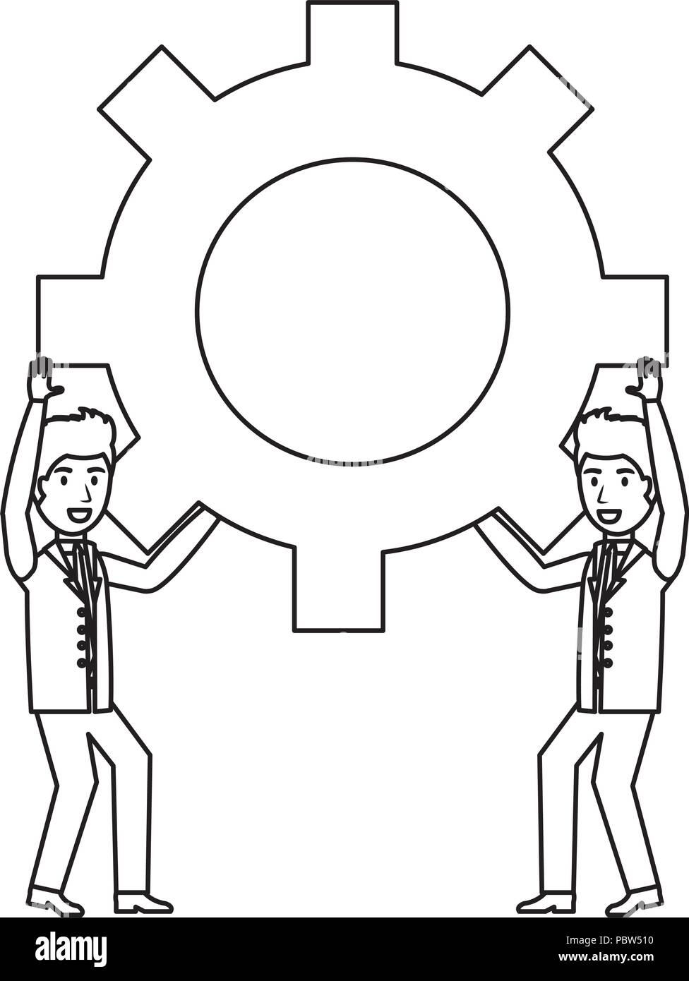 business people lifting gear characters vector illustration design ...