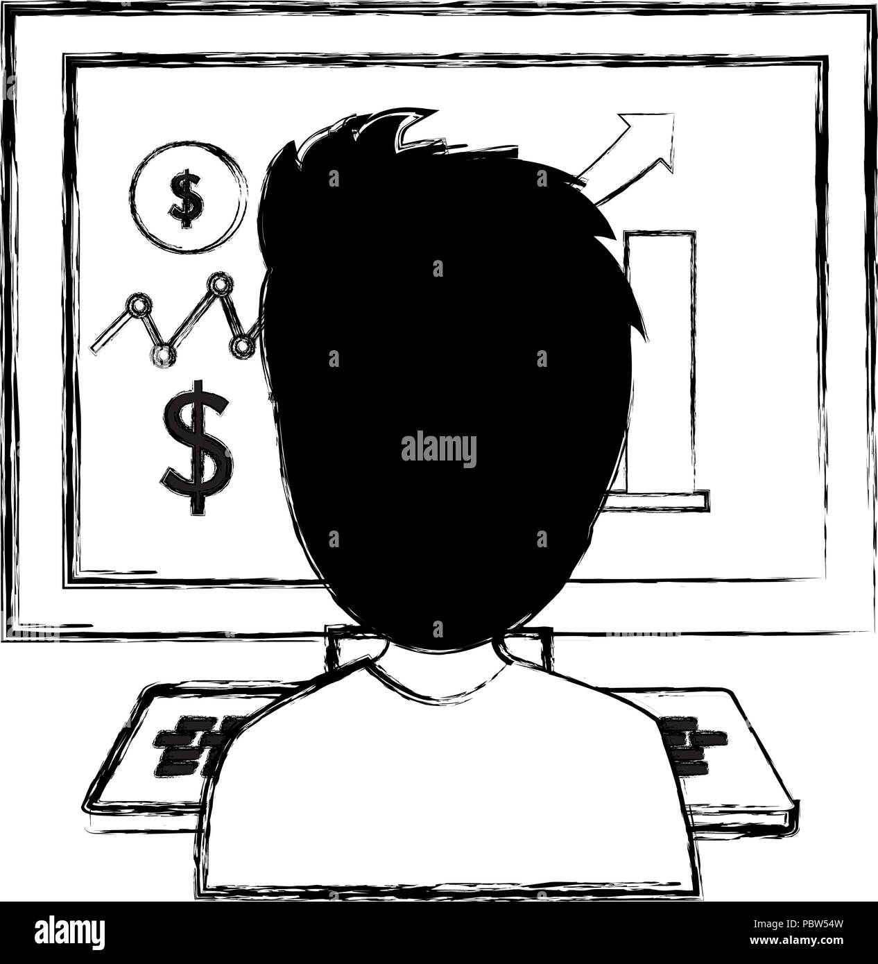 businessman working in computer character vector illustration design ...