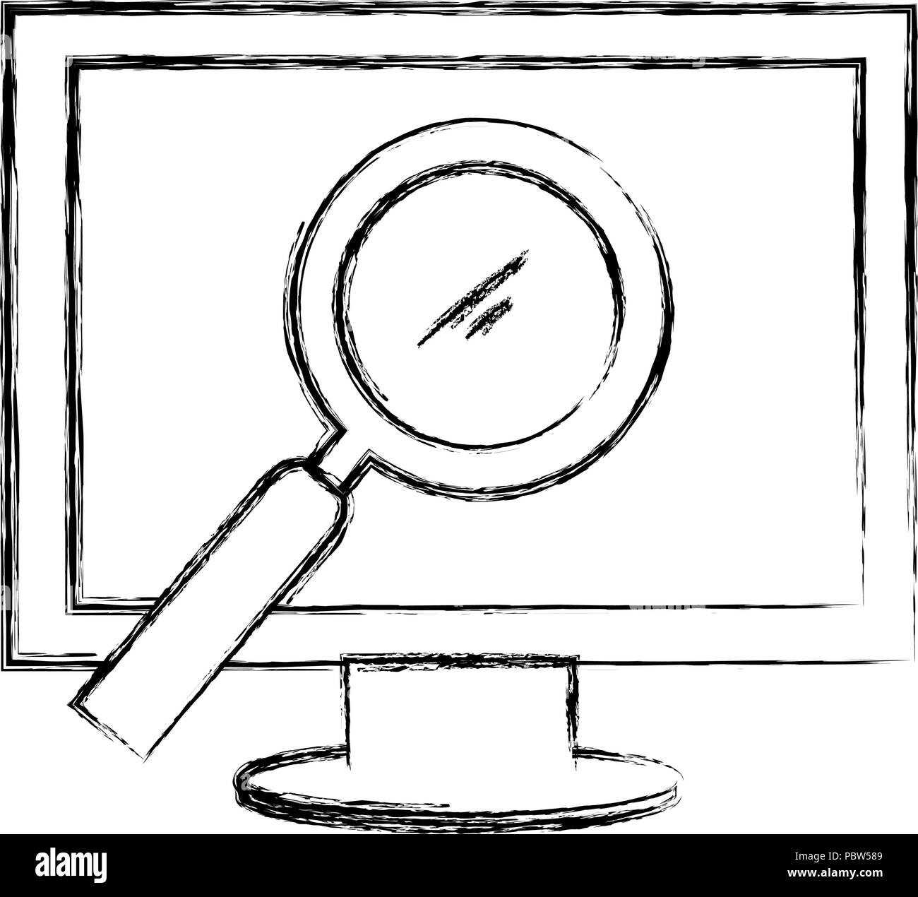 computer display with magnifying glass vector illustration design Stock ...