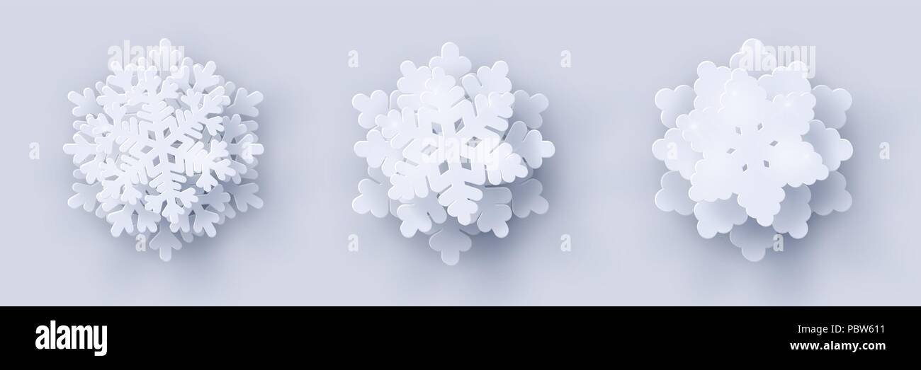 Vector set of 3 paper cut snowflakes with shadow Stock Vector Image ...
