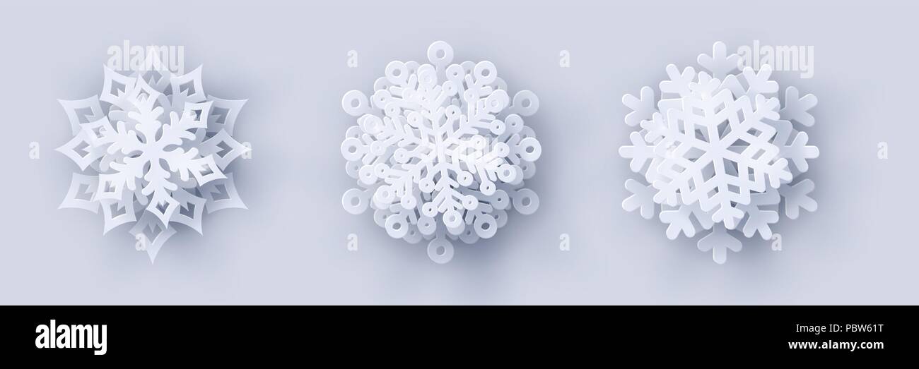 Vector set of 3 paper cut snowflakes with shadow Stock Vector Image ...
