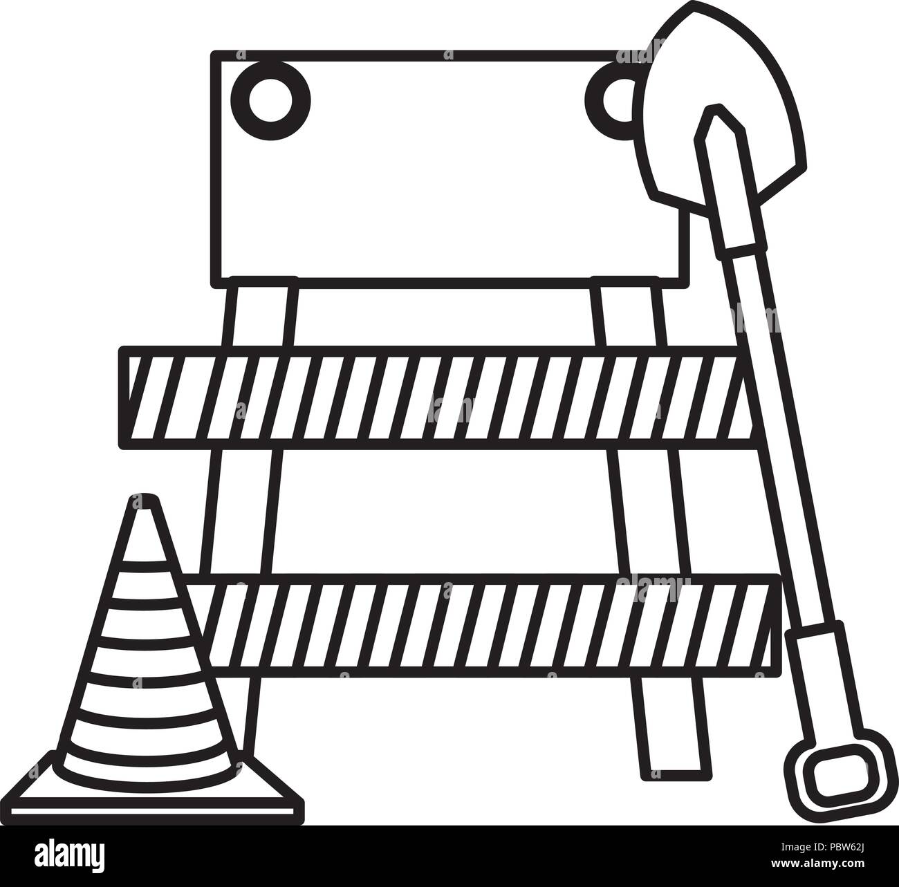construction barricade with cone and shovel vector illustration design ...