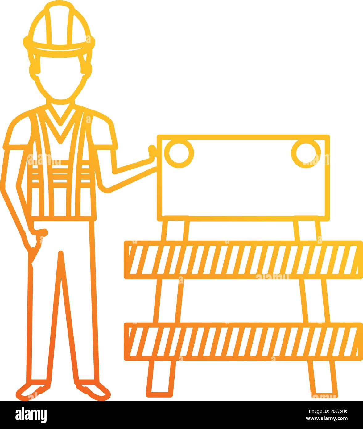 builder with construction barricade vector illustration design Stock ...