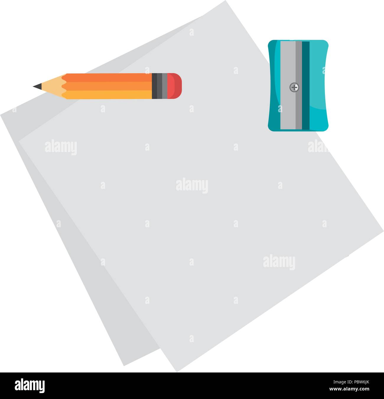 notebook paper sheet with pencil and sharpener vector illustration ...