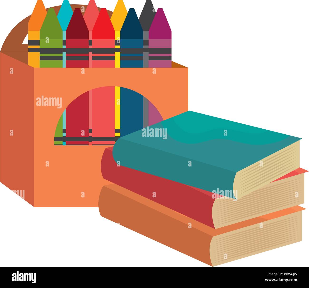 pile text books with crayons vector illustration design Stock Vector ...