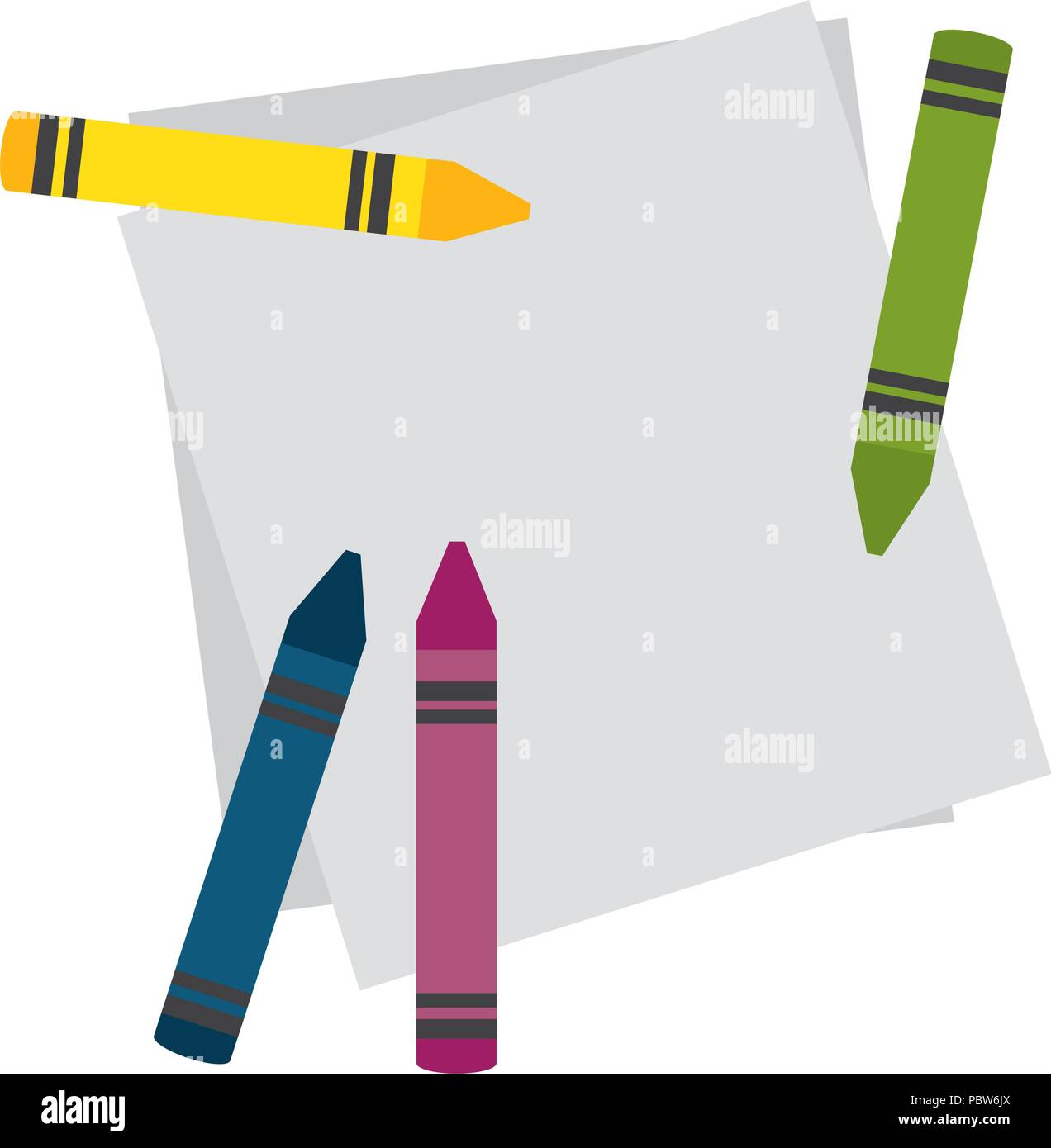 notebook paper sheet with crayons vector illustration design Stock ...