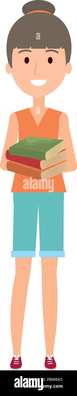 young girl student with books character vector illustration design ...
