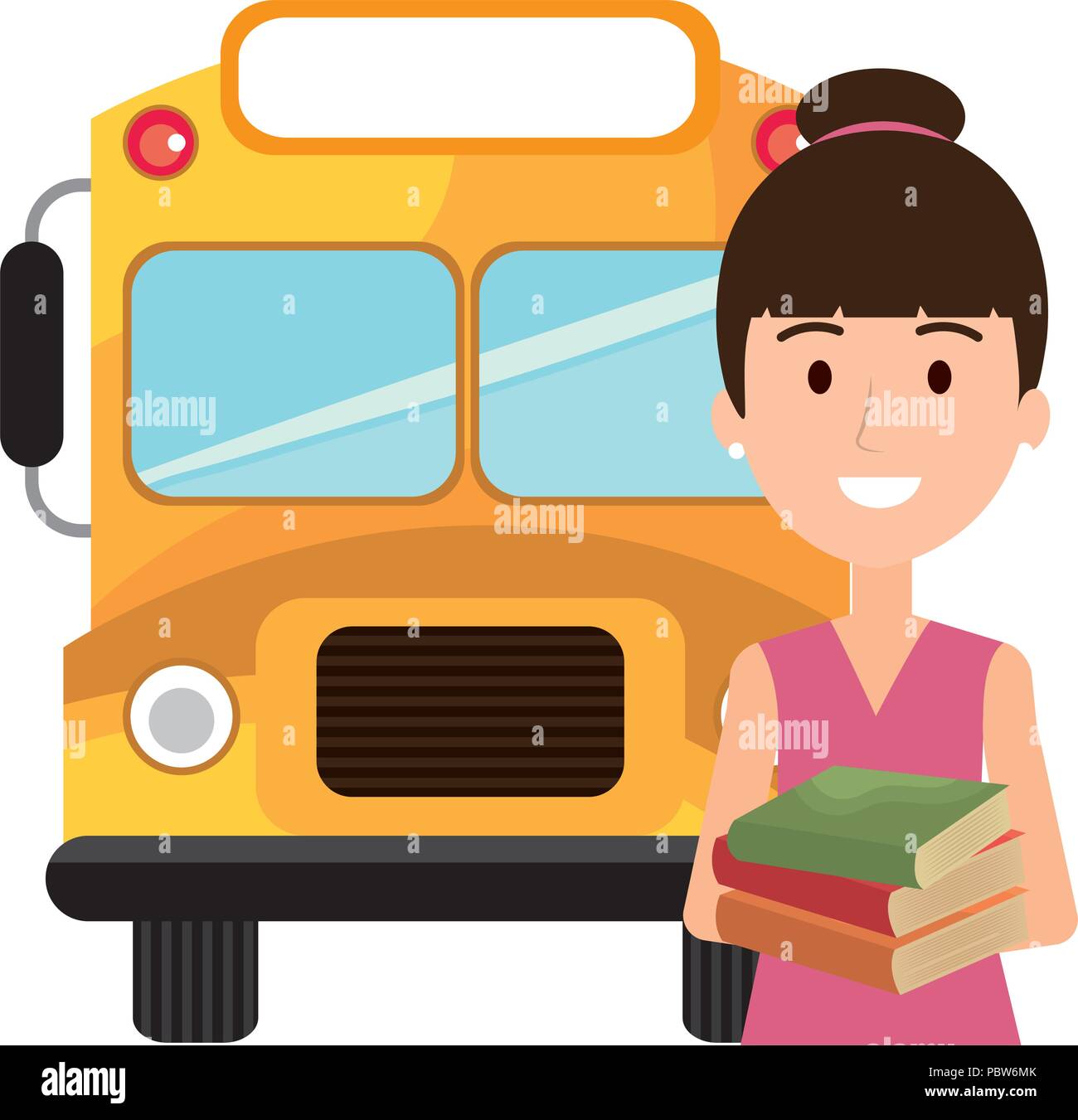 young girl student with bus character vector illustration design Stock ...