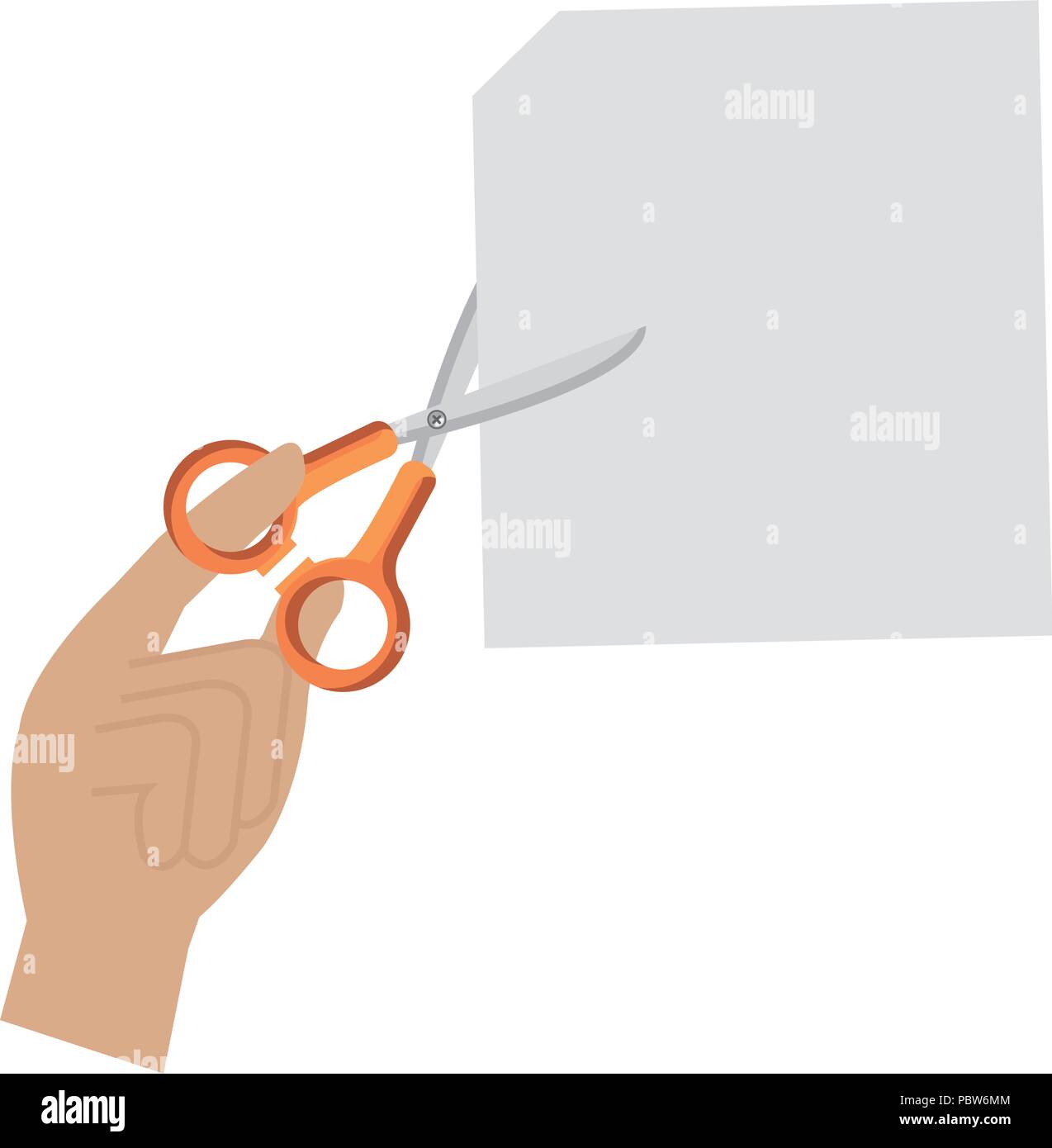 hand cutting notebook sheet with scissors vector illustration design ...