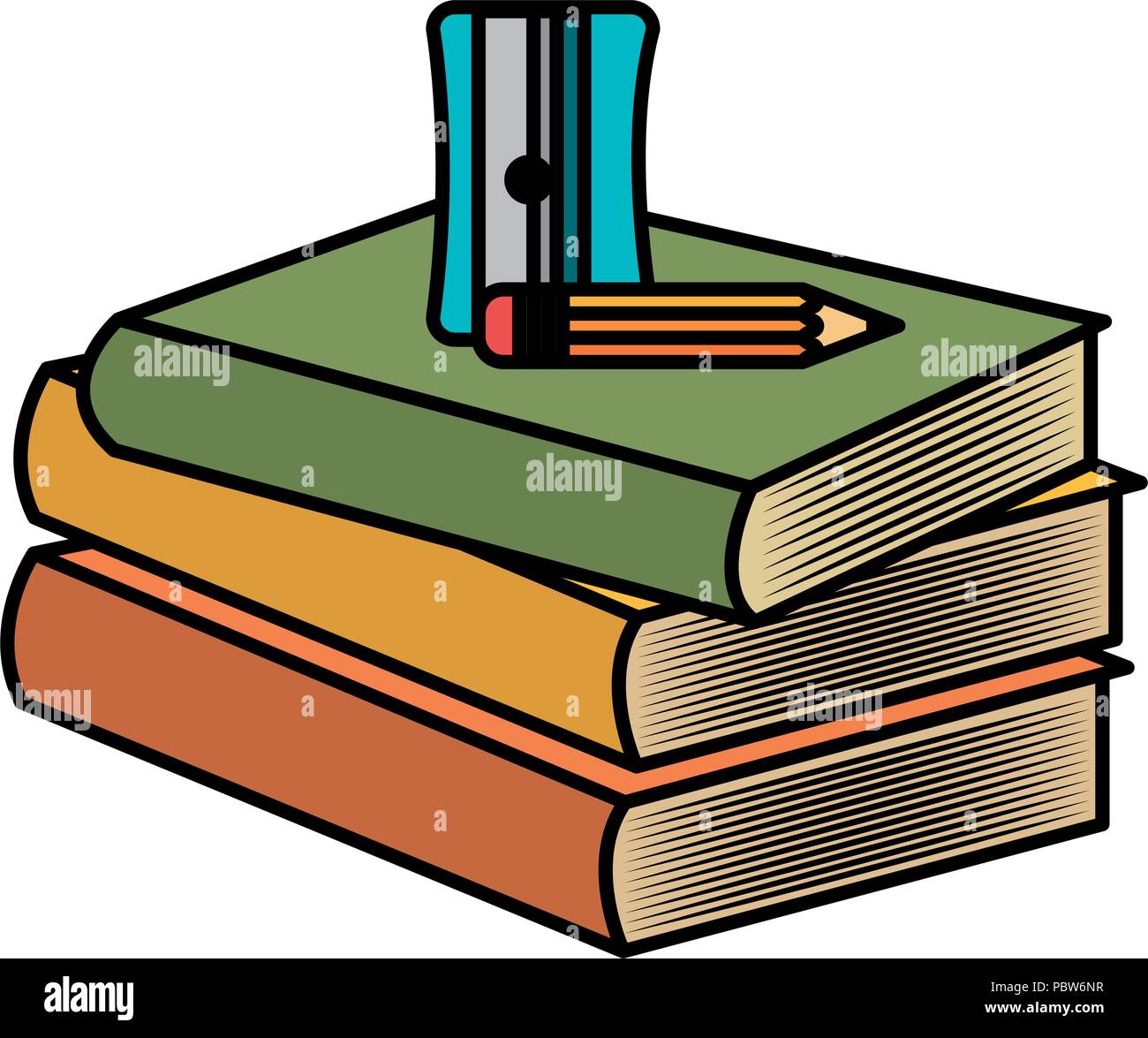 pile text books with sharpener and pencil Stock Vector Image & Art - Alamy