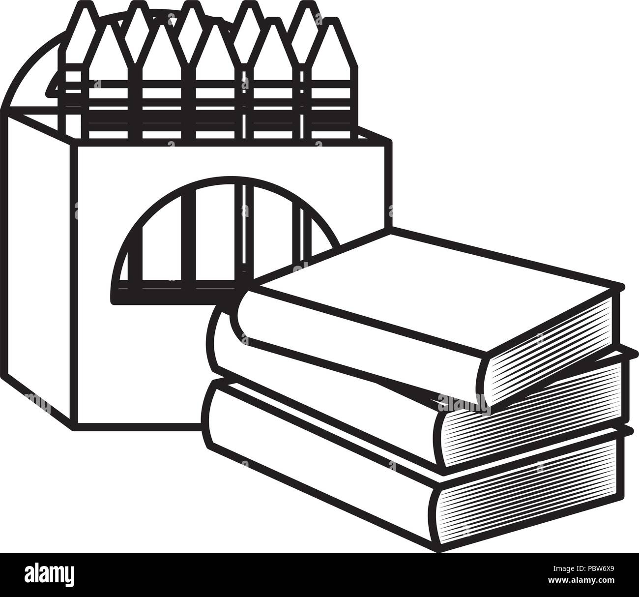 pile text books with crayons Stock Vector Image & Art - Alamy