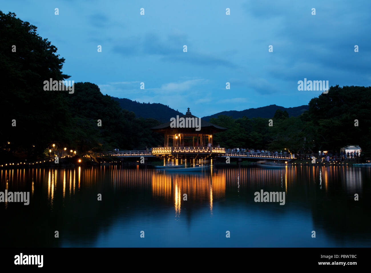Nara temple at night with reflection in the water, Tokyo, Japan Stock ...