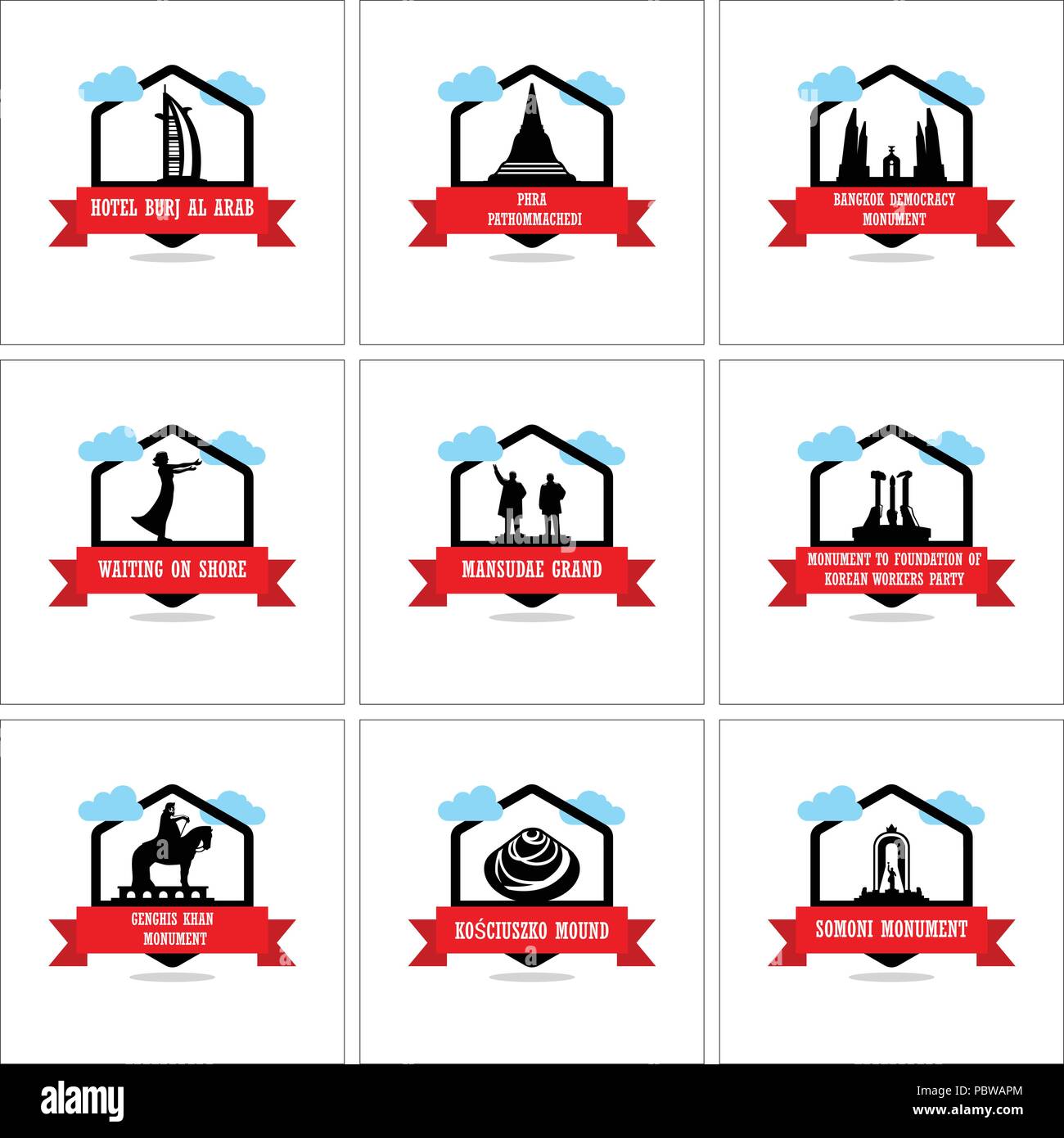 Worlds Famous monuments and landmarks icons set vector Stock Vector ...