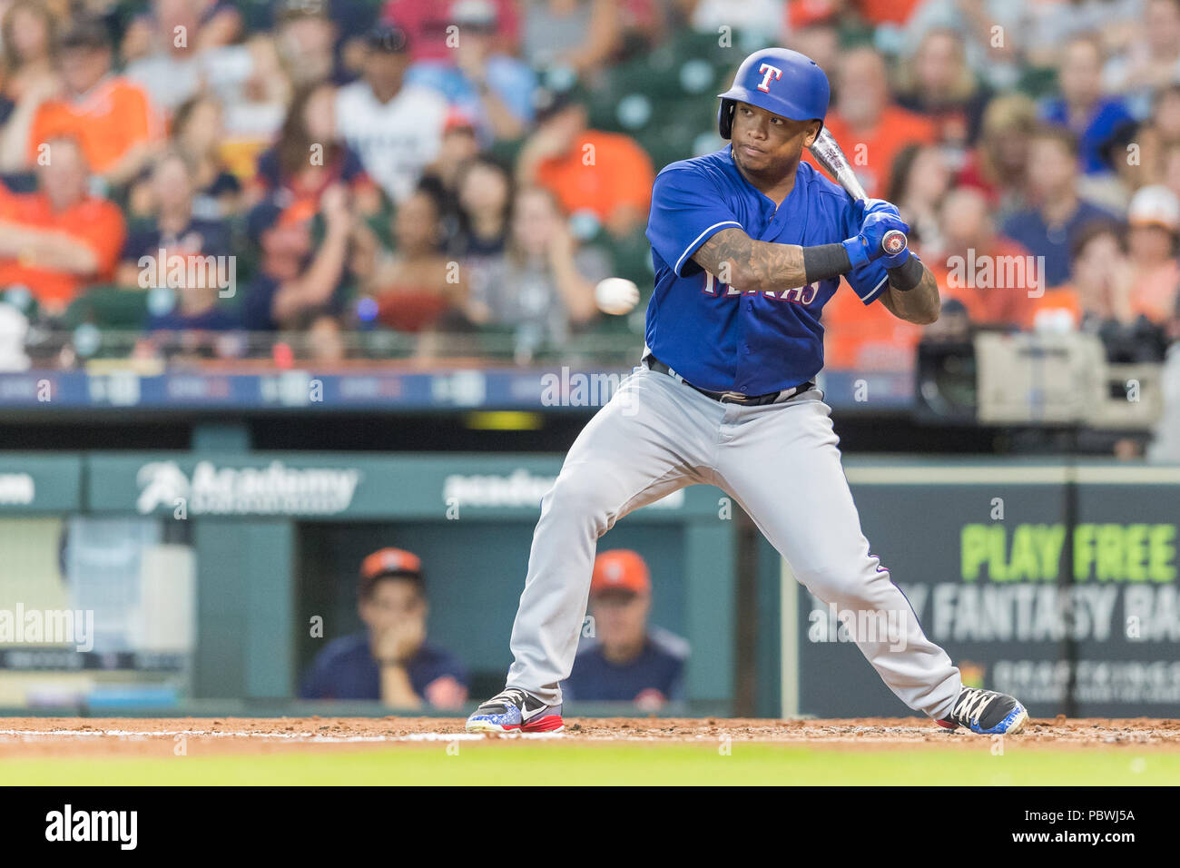 Houston, Texas, USA. 29th July, 2018. Texas Rangers left fielder Willie ...