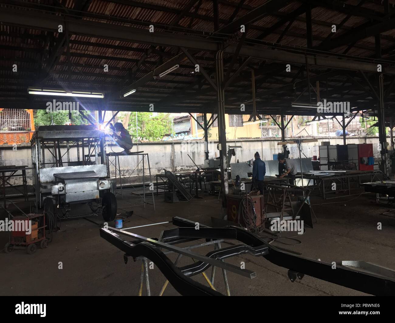Manila, Philippines. 03rd July, 2018. A Jeepney minibus is manufactured ...
