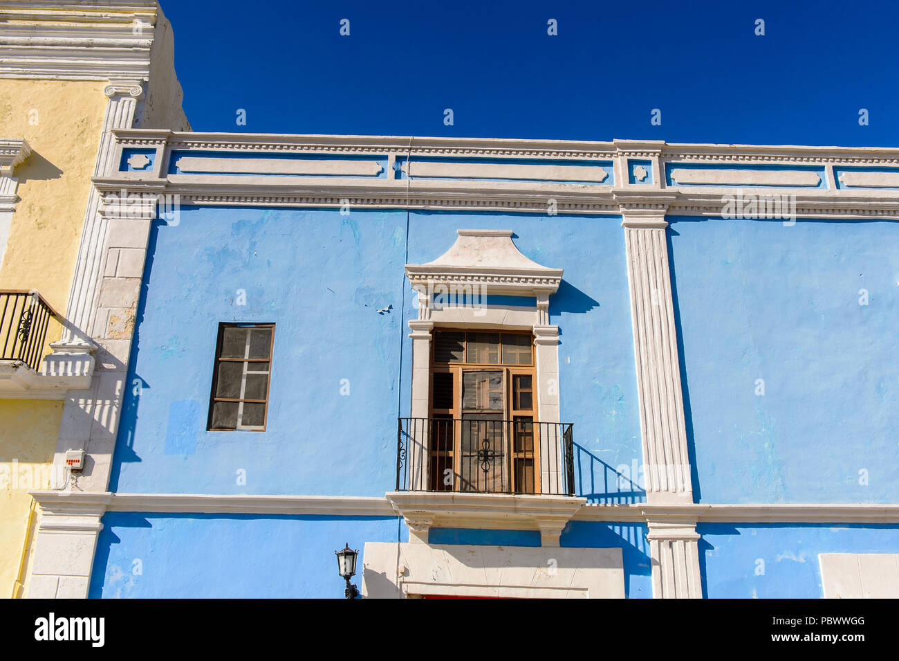 Blue building in Palenque, Mexico Stock Photo - Alamy