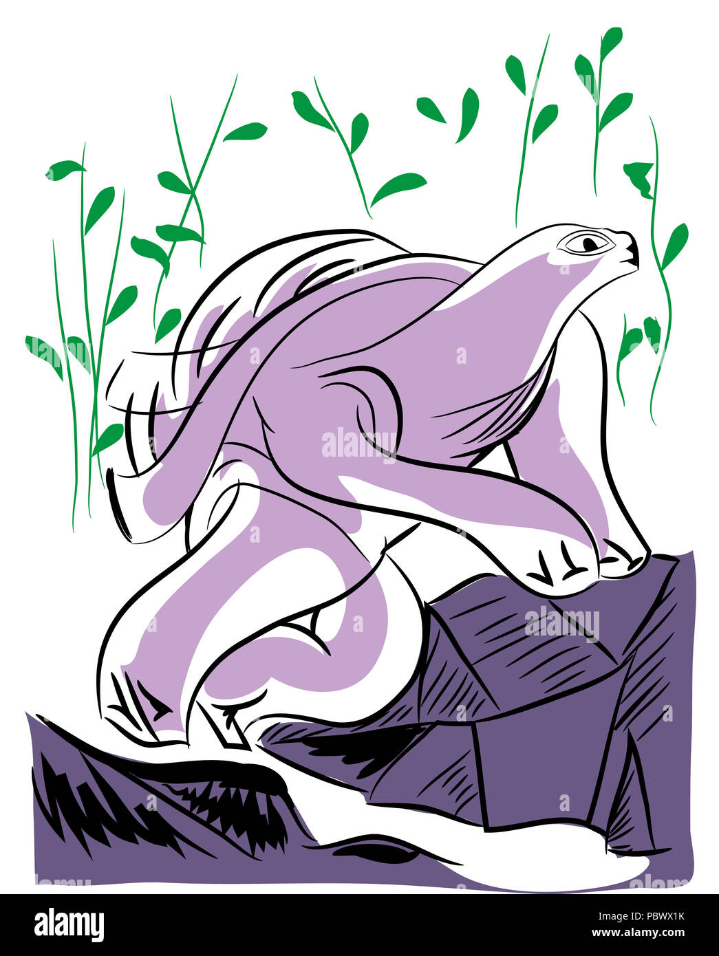 walking turtle. illustration of turtle walking on the rocks and nature ...
