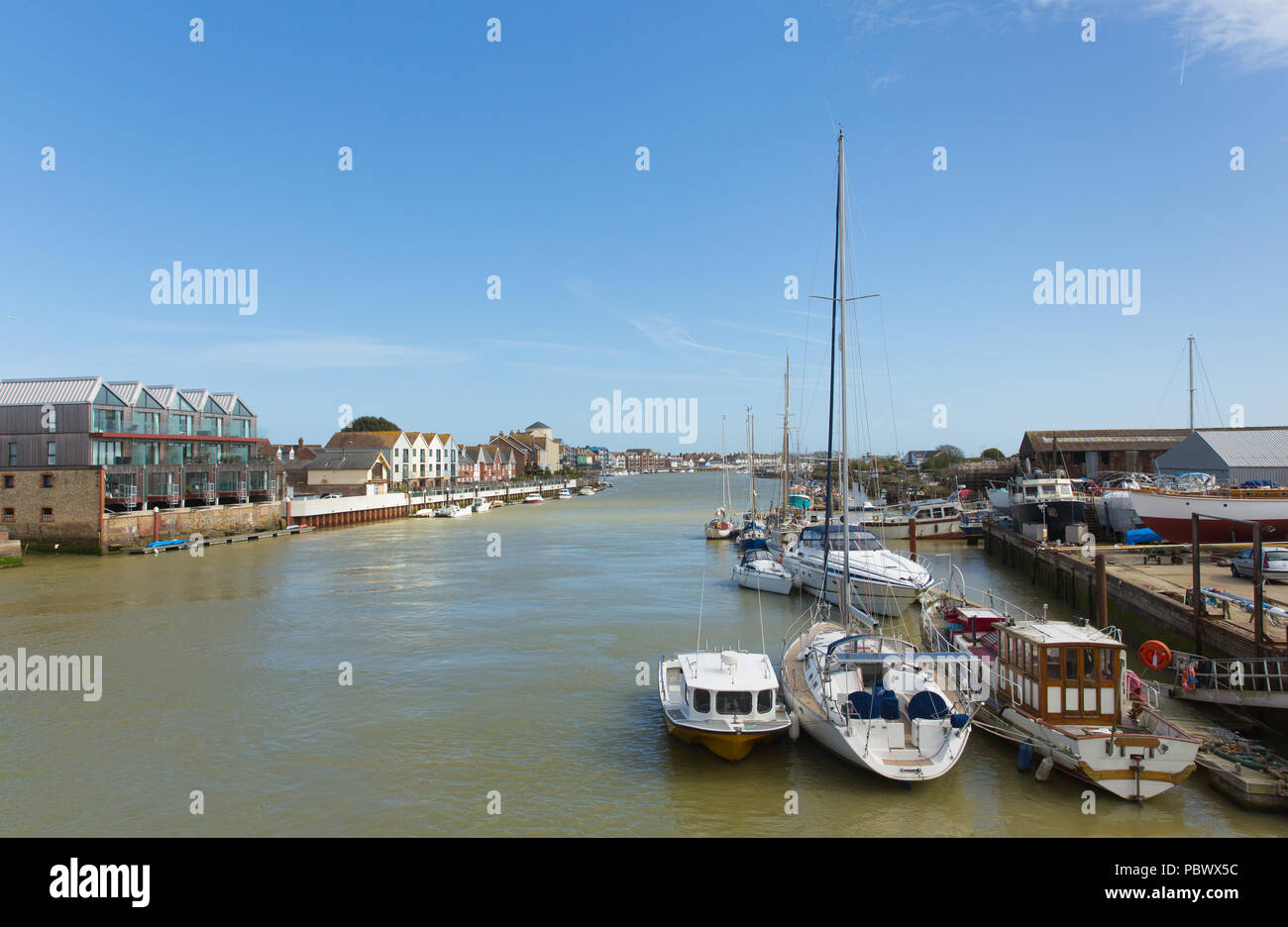 Littlehampton harbour West Sussex UK River Arun with view to the sea ...