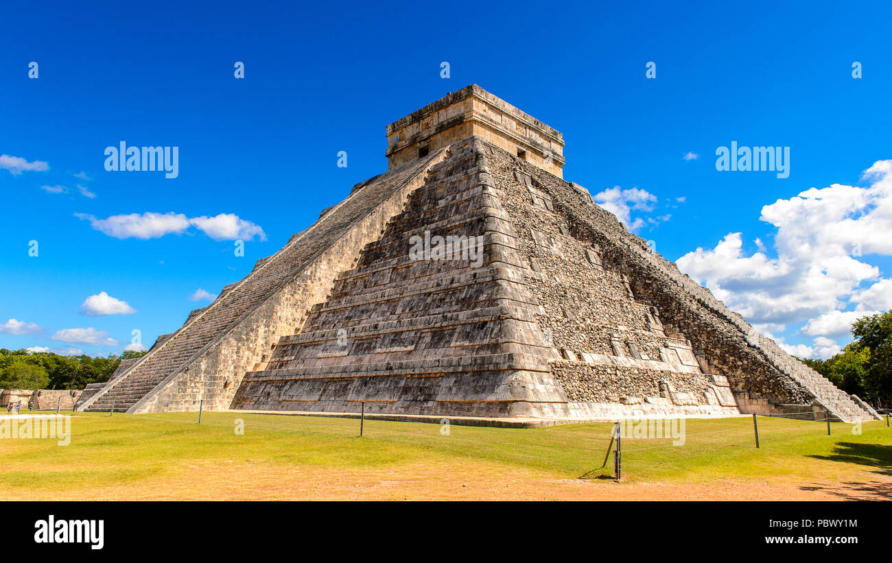 El Castillo (Temple of Kukulcan), a Mesoamerican step-pyramid, Chichen Itza. It was a large pre ...