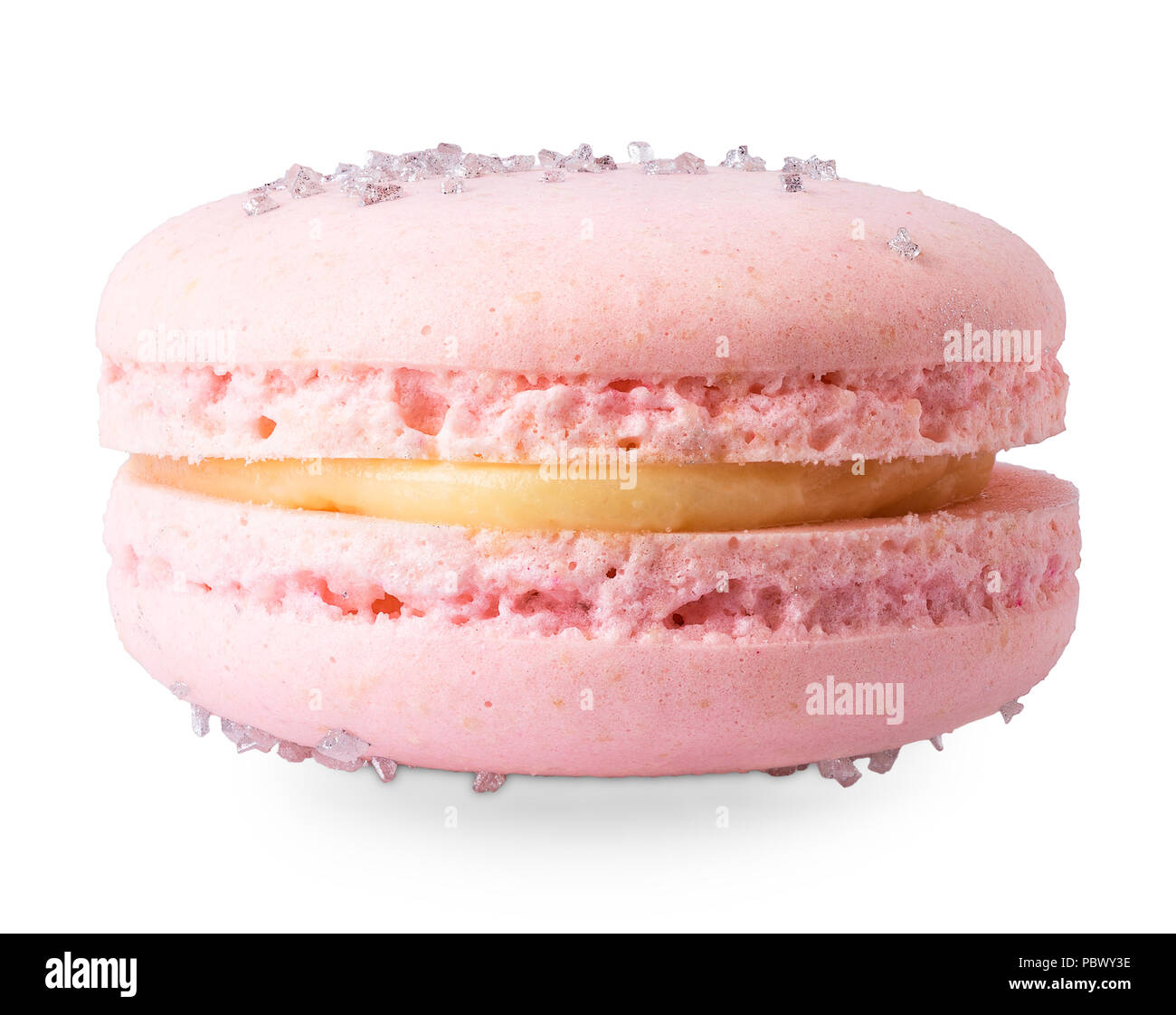 single pink macaroon isolated on white background Stock Photo - Alamy