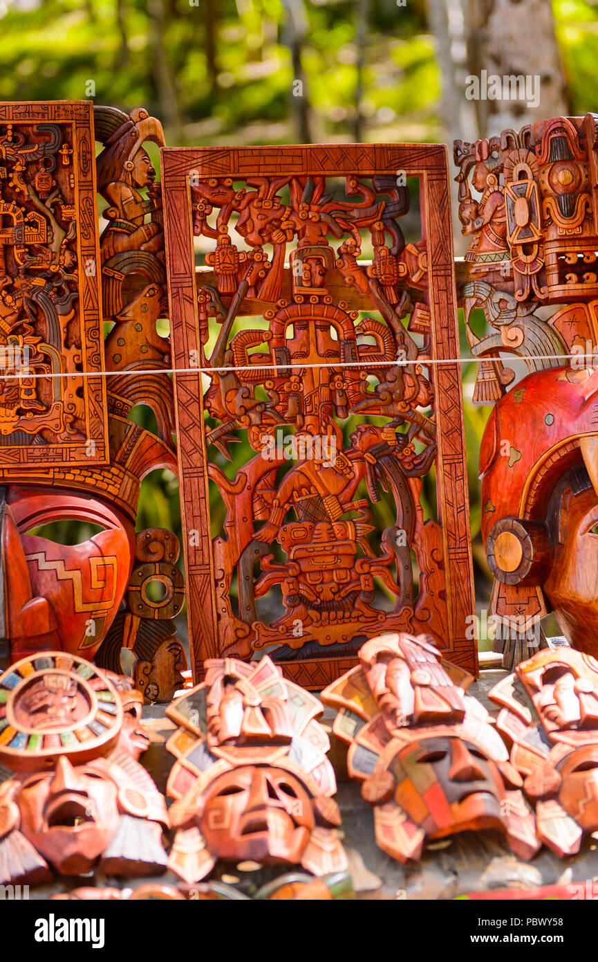 Masks, Authentic handcraft souvenirs of maya civilisation Stock Photo ...