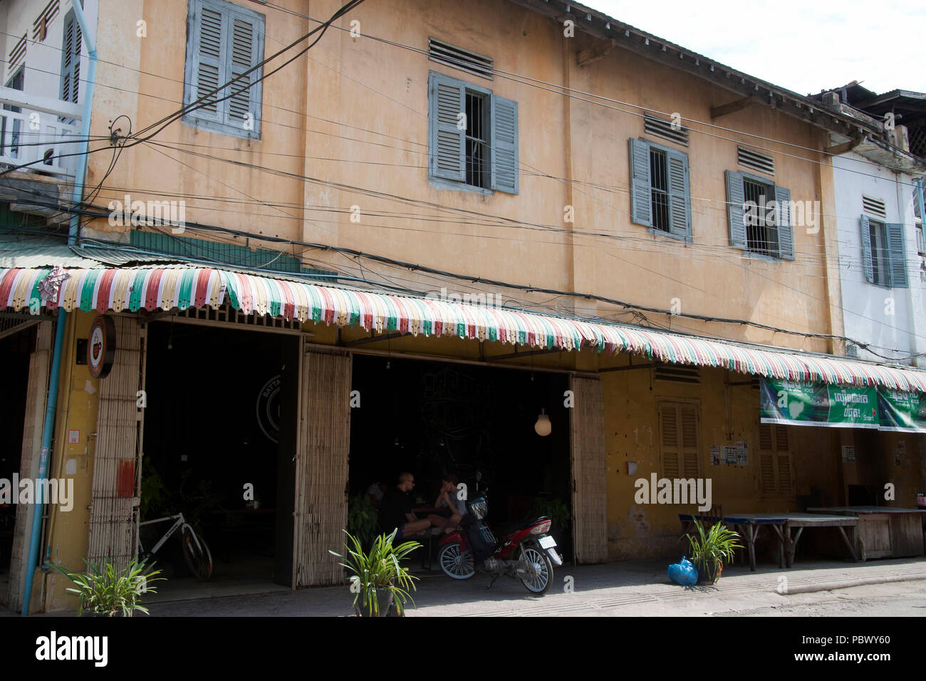 Battambang Cambodia Jan 5 2018, streetscape with an old french colonial ...