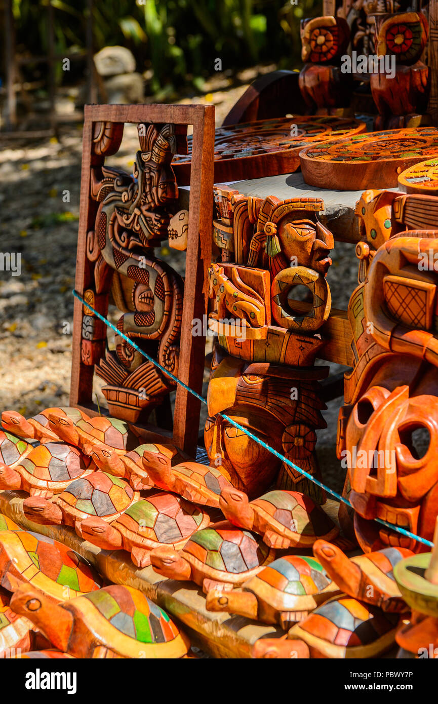 Masks, Authentic handcraft souvenirs of maya civilisation Stock Photo ...