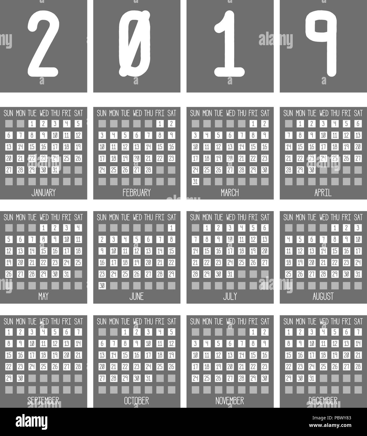 year 2019 calendar vector illustration Stock Vector Image & Art - Alamy