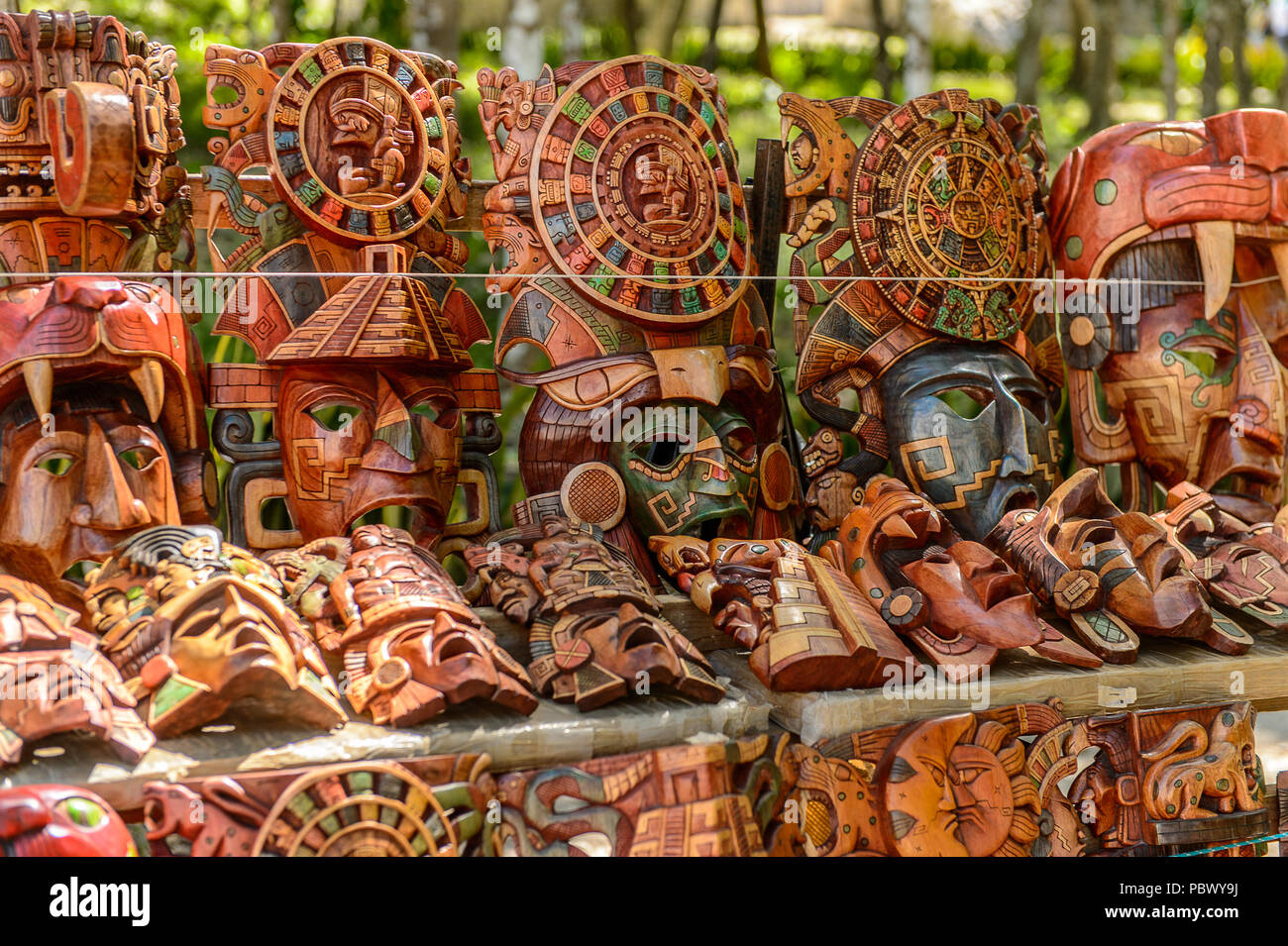Masks, Authentic handcraft souvenirs of maya civilisation Stock Photo ...
