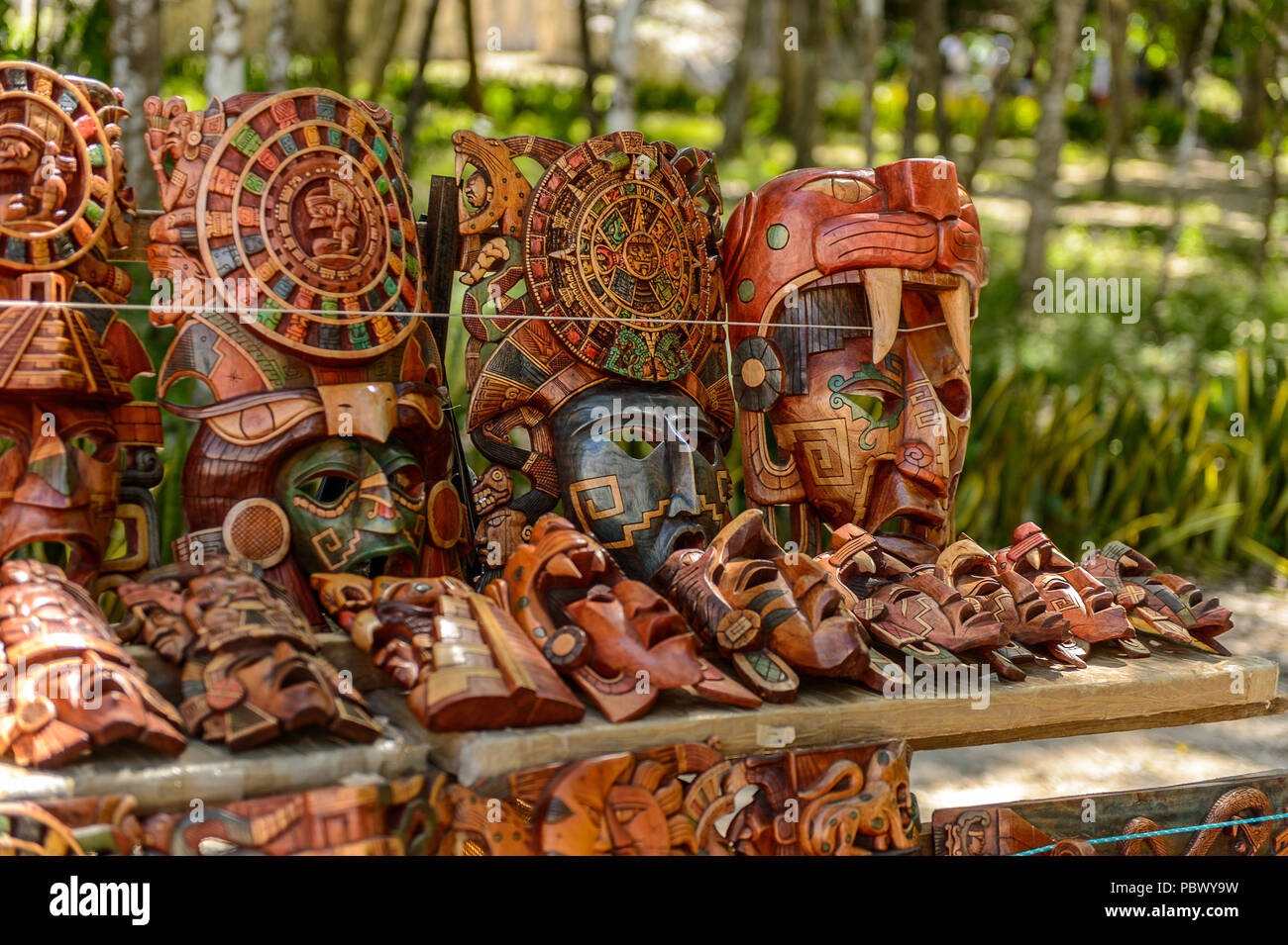 Masks, Authentic handcraft souvenirs of maya civilisation Stock Photo ...