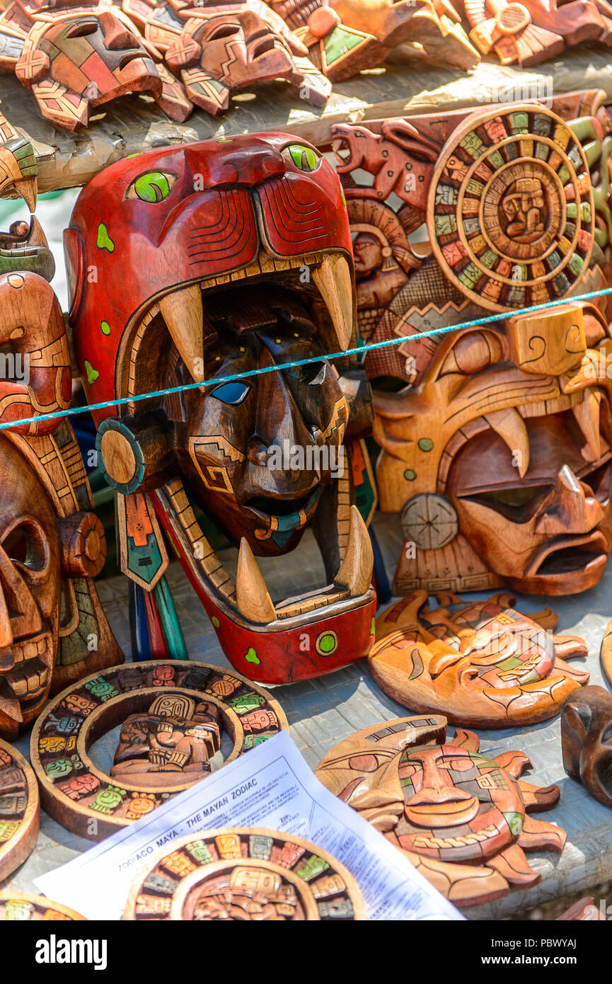 Masks, Authentic handcraft souvenirs of maya civilisation Stock Photo ...